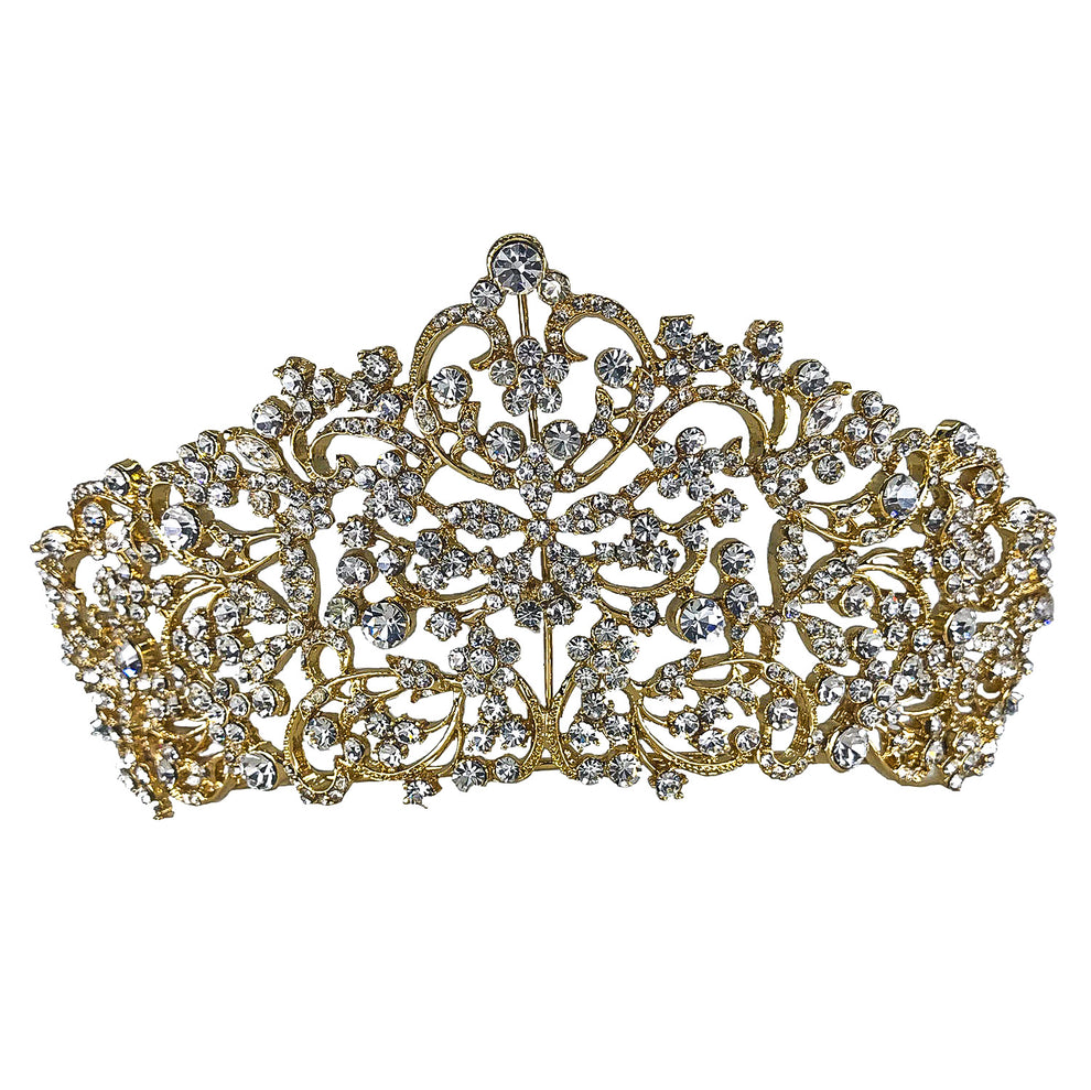 Patrina Floral Swarovski Crystal Gold Tiara | 18k Goldtone Crystal Art ...