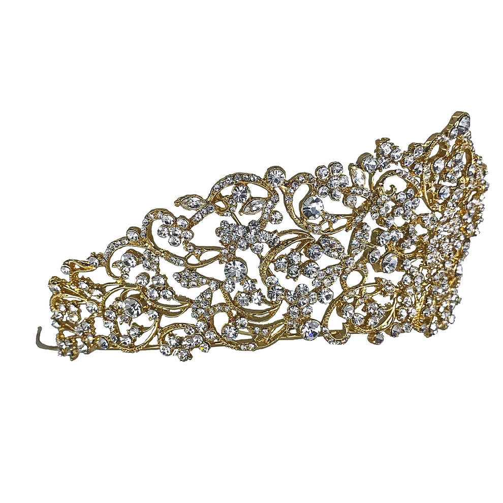 Patrina Floral Swarovski Crystal Gold Tiara | 18k Goldtone Crystal Art ...