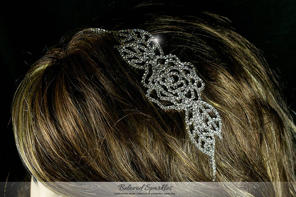 Lorel Large Rose Rhinestone Silver Headband | Rhinestone – Beloved ...
