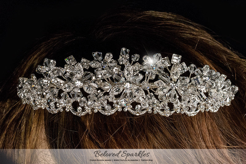 Azalea Crystal Flower Silver Tiara | Swarovski Crystal – Beloved ...
